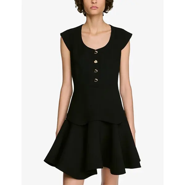 Sandro Button-front Flared-hem Crepe Mini Dress