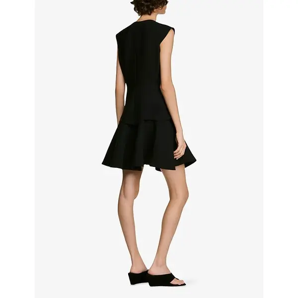 Sandro Button-front Flared-hem Crepe Mini Dress
