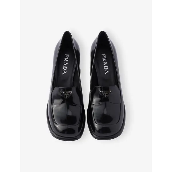 Prada Brushed Leather Heeled Loafers