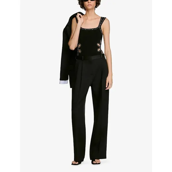 Sandro Studded Square Neck Bodysuit