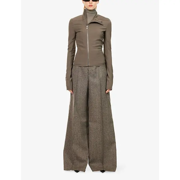 Rick Owens Asymmetrical Zip Wool Blend Jacket - Dust