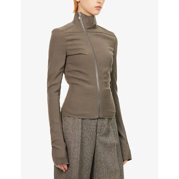 Rick Owens Asymmetrical Zip Wool Blend Jacket - Dust