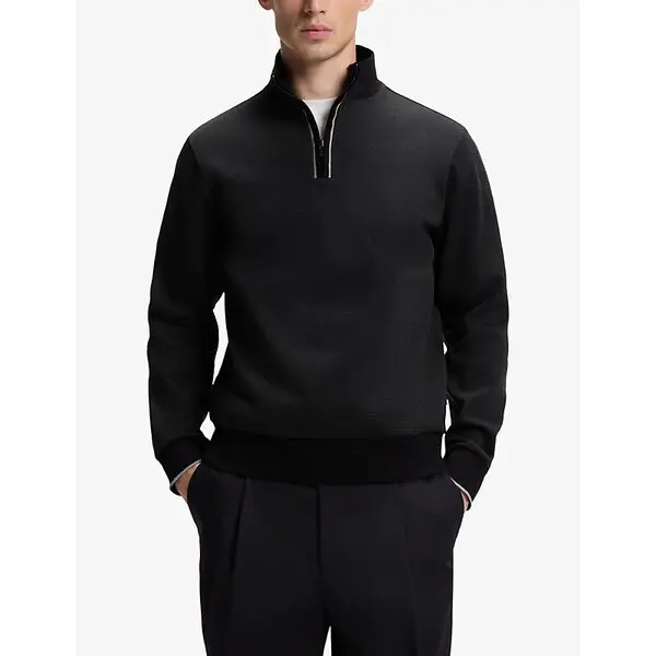 BOSS Funnel-neck Half-zip Cotton Sweatshirt
