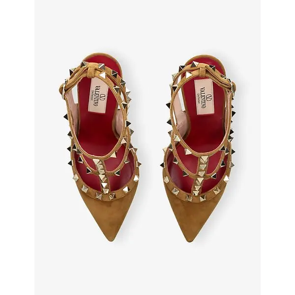 Valentino Garavani Rockstud T-bar Suede Heeled Sandals - Beige