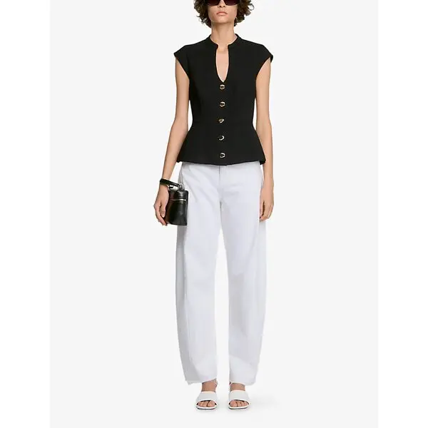 Sandro Buttoned Peplum Woven Top