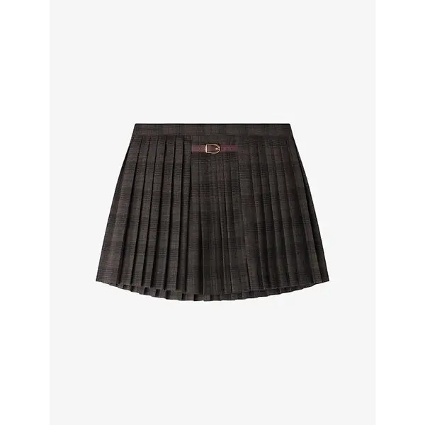 Sandro Checked Pleated Mini Skirt