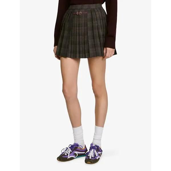 Sandro Checked Pleated Mini Skirt