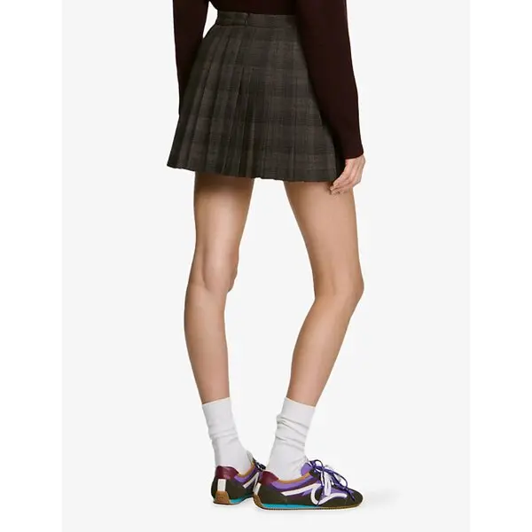 Sandro Checked Pleated Mini Skirt