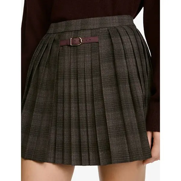 Sandro Checked Pleated Mini Skirt