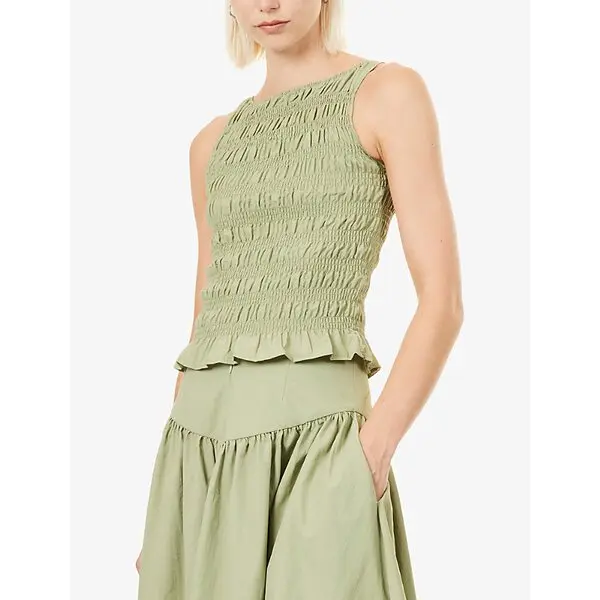 PEACHY DEN Deba Shirred Woven Top
