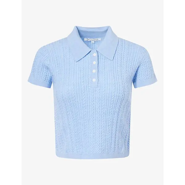 Good American The Micro Cable-knit Merino Wool Polo Top