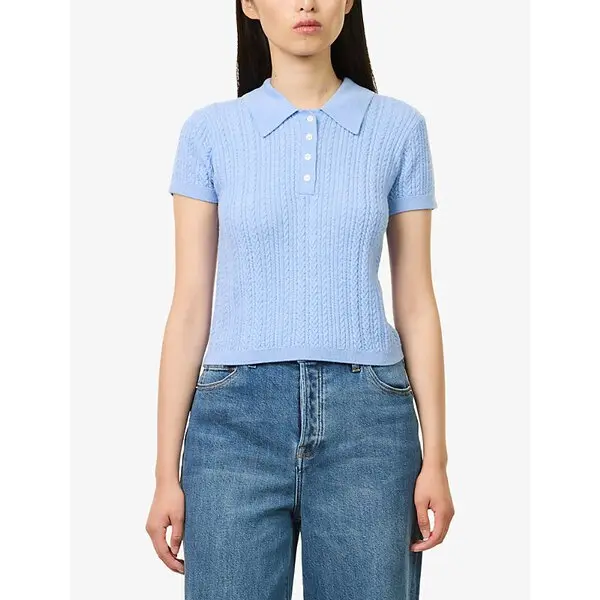 Good American The Micro Cable-knit Merino Wool Polo Top