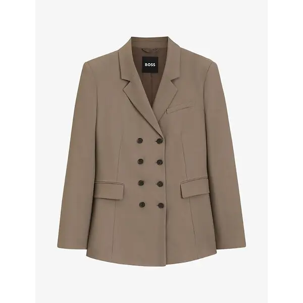 BOSS Double-breasted Slim-fit Gabardine-twill Blazer