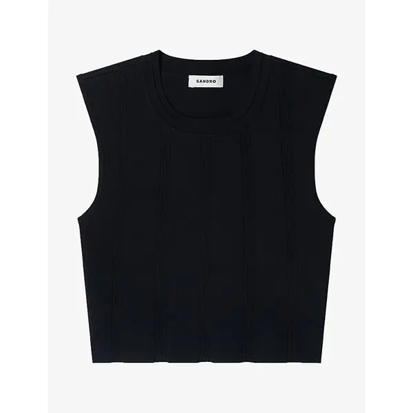 Sandro Cropped Ribbed Knit Top
