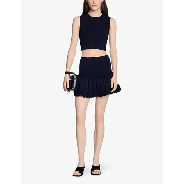 Sandro Cropped Ribbed Knit Top