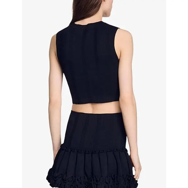 Sandro Cropped Ribbed Knit Top