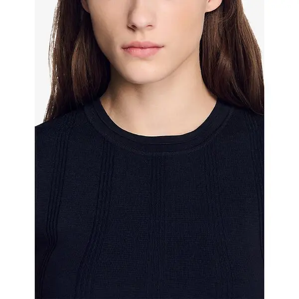 Sandro Cropped Ribbed Knit Top