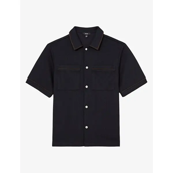 REISS Weaver Short-sleeved Woven Shirt - Navy