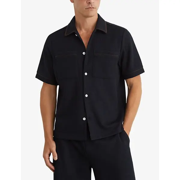 REISS Weaver Short-sleeved Woven Shirt - Navy