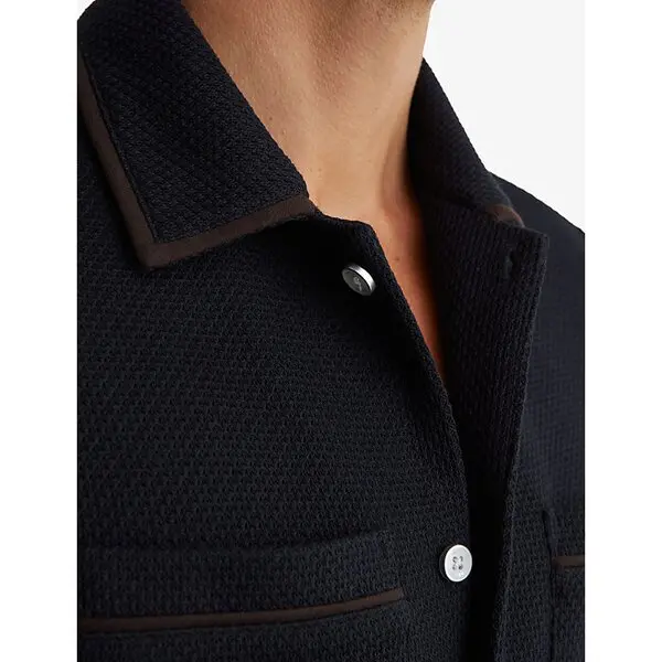 REISS Weaver Short-sleeved Woven Shirt - Navy
