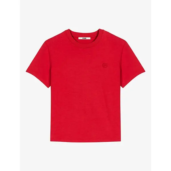 Maje Logo-embroide Relaxed-fit Cotton-jersey T-shirt - Red