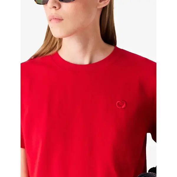 Maje Logo-embroide Relaxed-fit Cotton-jersey T-shirt - Red