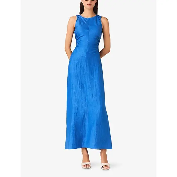Maje Backless Linen-blend Midi Dress