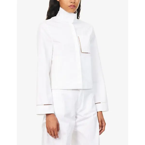 Alaïa Ladder-stitch High-neck Cotton-poplin Shirt - Blanc