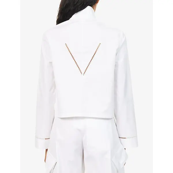 Alaïa Ladder-stitch High-neck Cotton-poplin Shirt - Blanc