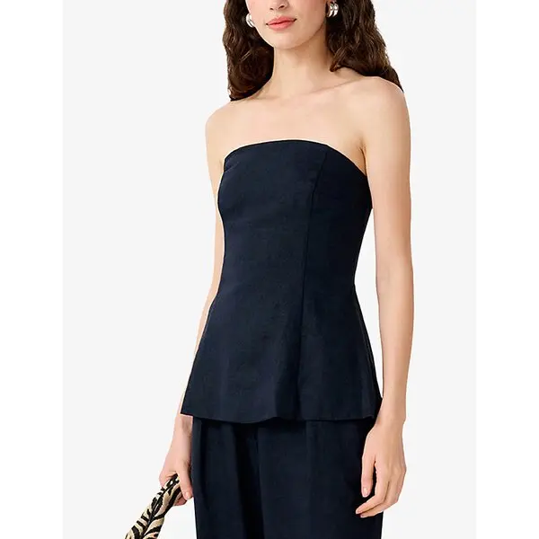 OMNES Etta Strapless Linen-blend Top