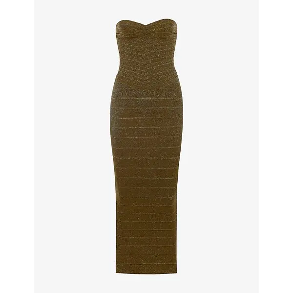 House Of Cb Sweetheart Strapless Maxi Dress - Olive Lurex