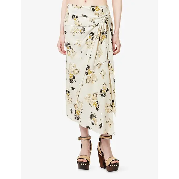 Isabel Marant Étoile Faniry Floral Print Silk Blend Midi Skirt - Ecru