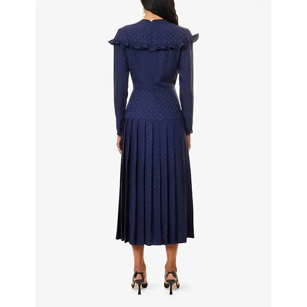 Alessandra Rich Pleated Star Jacquard Silk Midi Dress