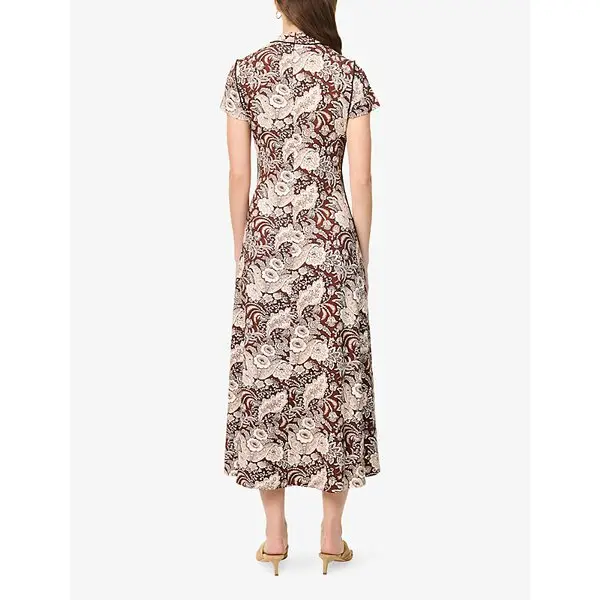 ME+EM Botanical Print Stretch-jersey Midi Dress - Brown Multi