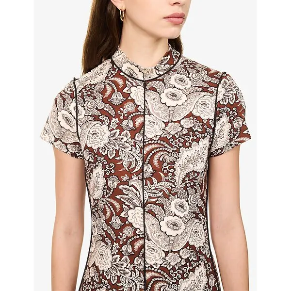ME+EM Botanical Print Stretch-jersey Midi Dress - Brown Multi
