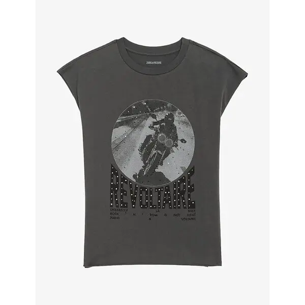 Zadig&Voltaire Cloe Rhinestone Embellished Cotton-jersey Tank Top - Carbone