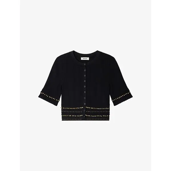 Sandro Cropped Bead-embellished Knitted Cardigan - Black