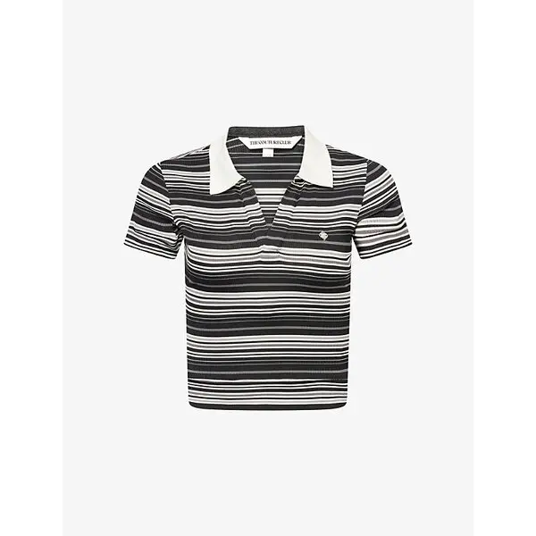 THE COUTURE CLUB Striped Jersey Polo Top