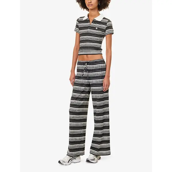 THE COUTURE CLUB Striped Jersey Polo Top