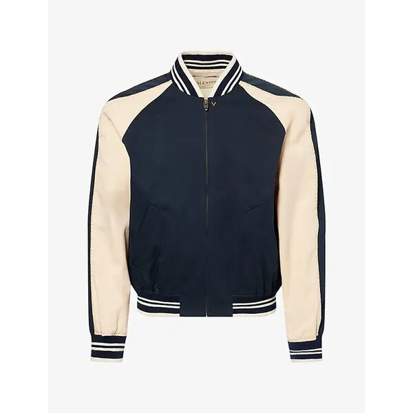 Valentino Garavani Contrast-stripe Zip-up Cotton Bomber Jacket