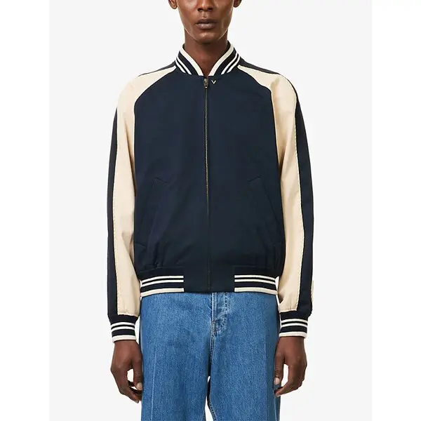Valentino Garavani Contrast-stripe Zip-up Cotton Bomber Jacket