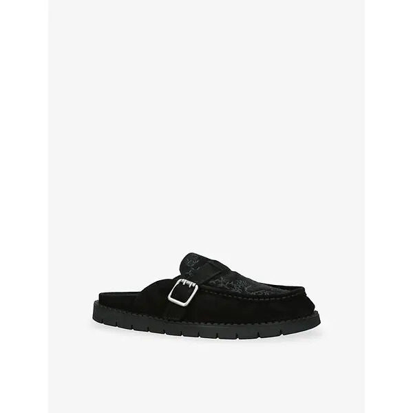 DUKE + DEXTER Winston Embroidered Backless Suede Mules