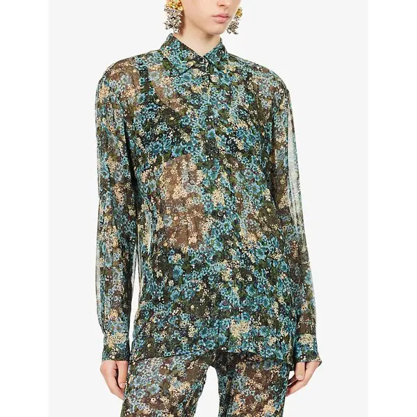 Dries Van Noten Floral-print Pleated Woven Shirt