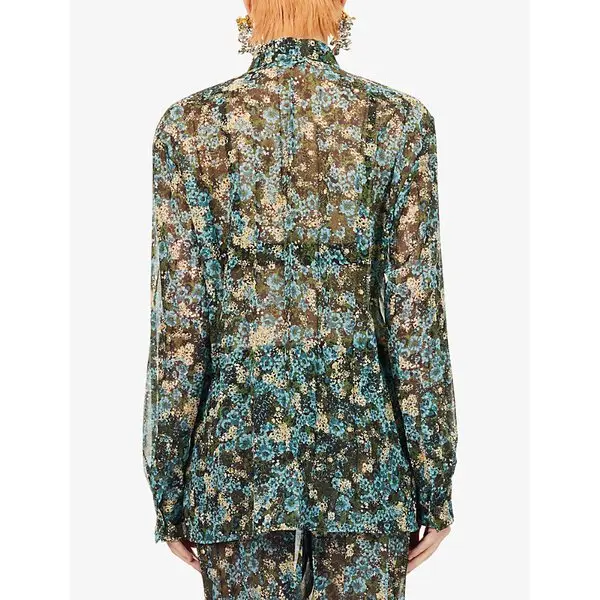 Dries Van Noten Floral-print Pleated Woven Shirt
