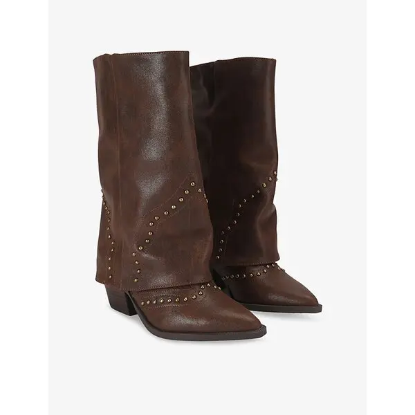 Steve Madden Faux-leather Western Boots With Stud Embellishments