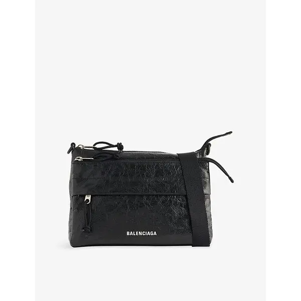 Balenciaga Explorer Double Pouch Leather Messenger Bag - Black