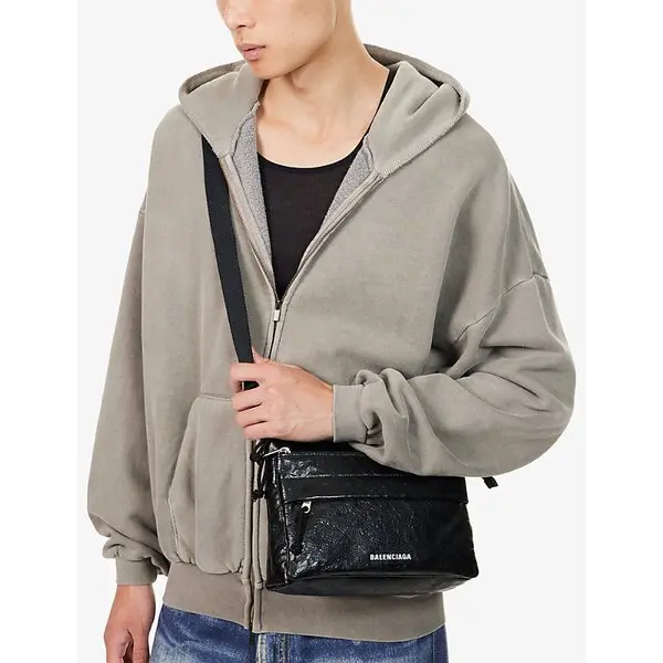 Balenciaga Explorer Double Pouch Leather Messenger Bag - Black