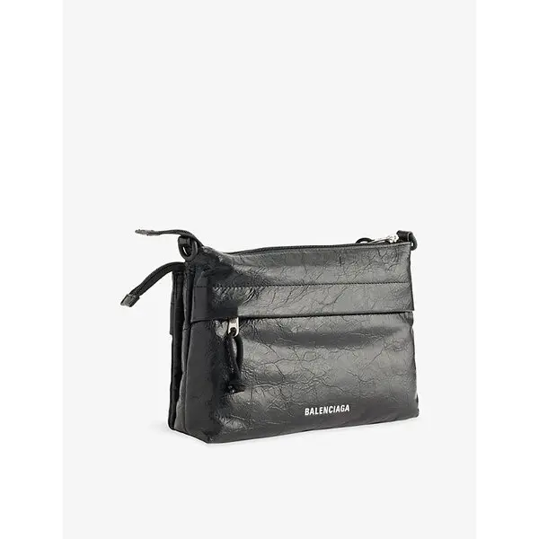 Balenciaga Explorer Double Pouch Leather Messenger Bag - Black