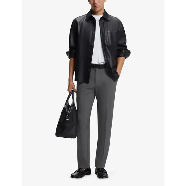 BOSS Tapered-leg Slim-fit Cotton-blend Trousers