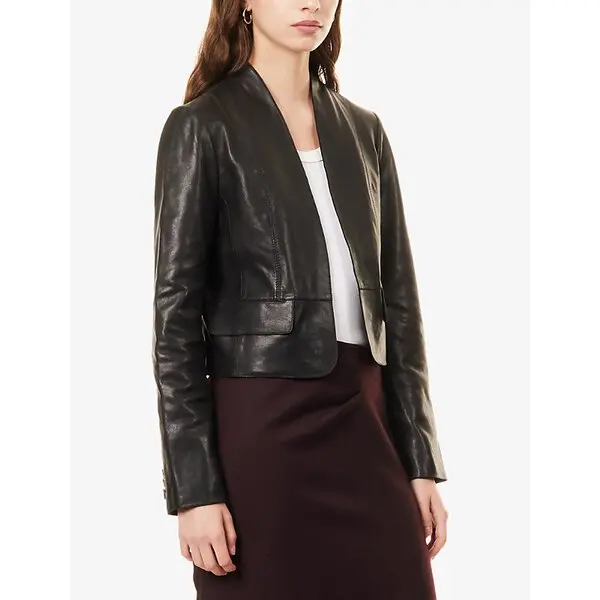 ME+EM Me + Em Cropped Open-front Leather Jacket
